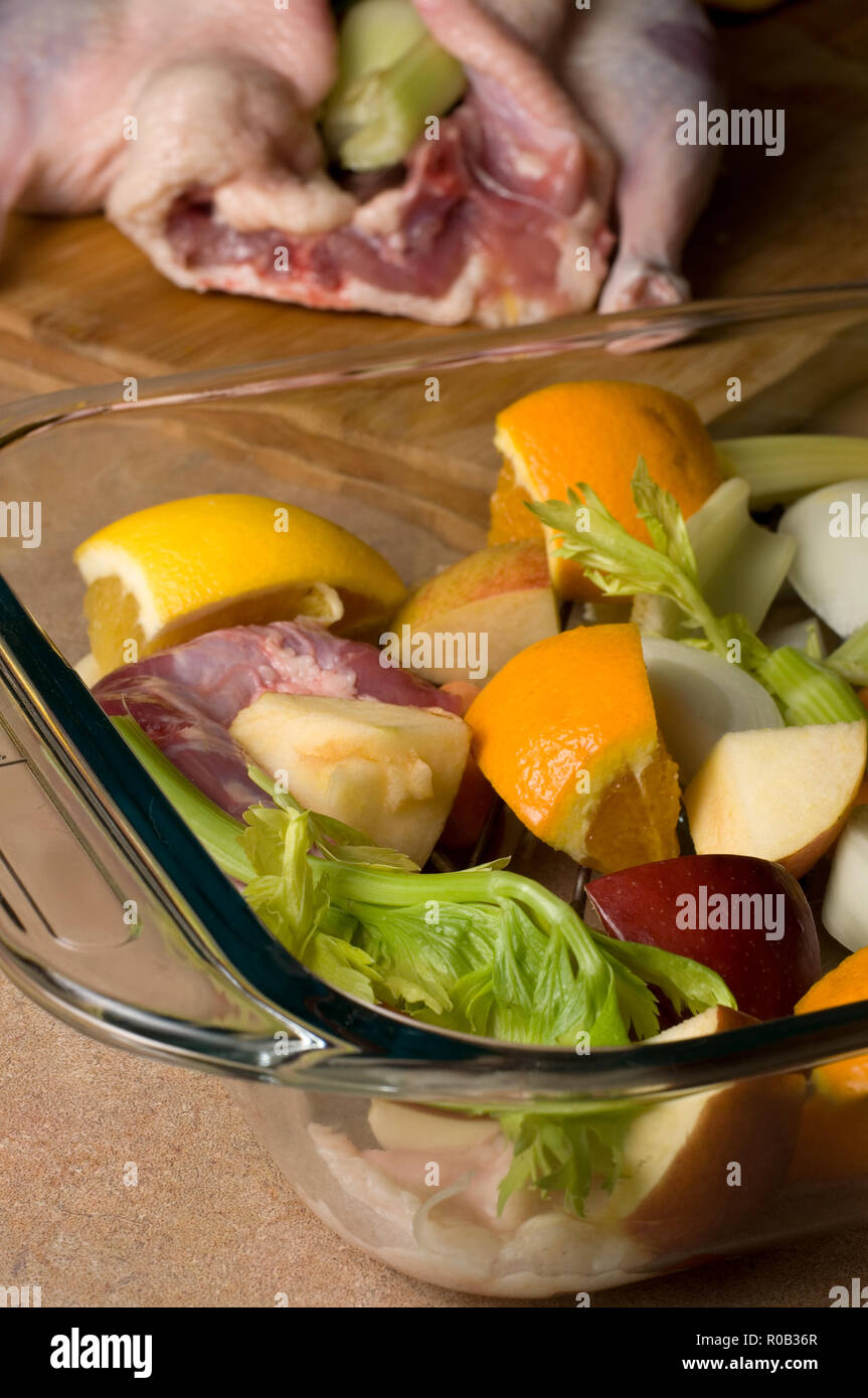Fresh Uncooked Duck with Vegetables on Wood Counter Stock Photo - Alamy