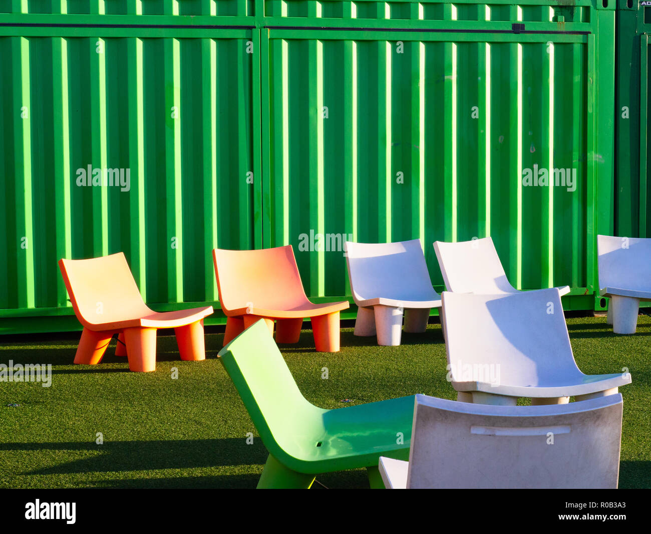 Colourful Chairs In A Public Space Stock Photo - Alamy