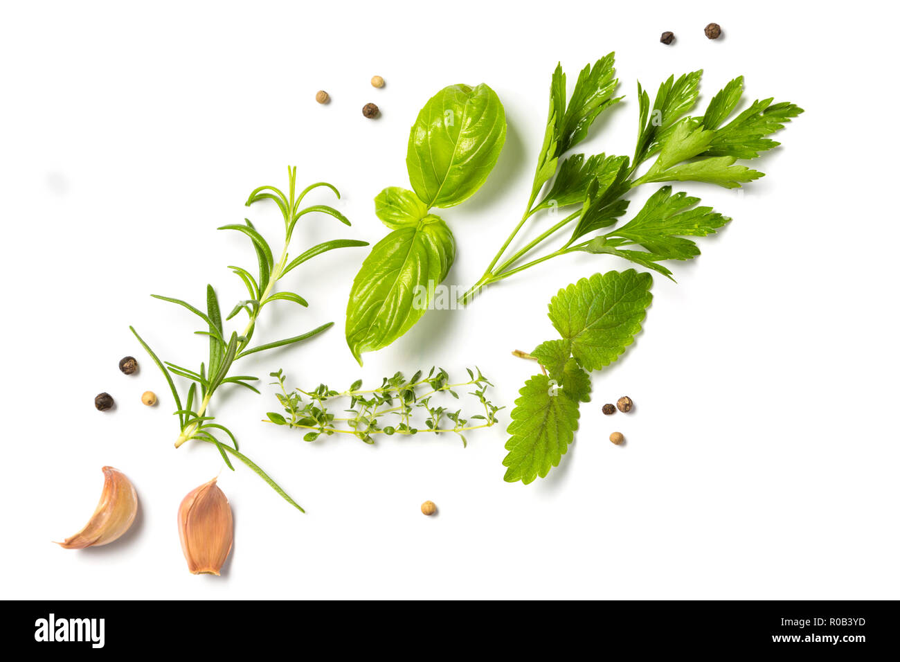 Selectionof herbs and spices, isolated, top view Stock Photo - Alamy