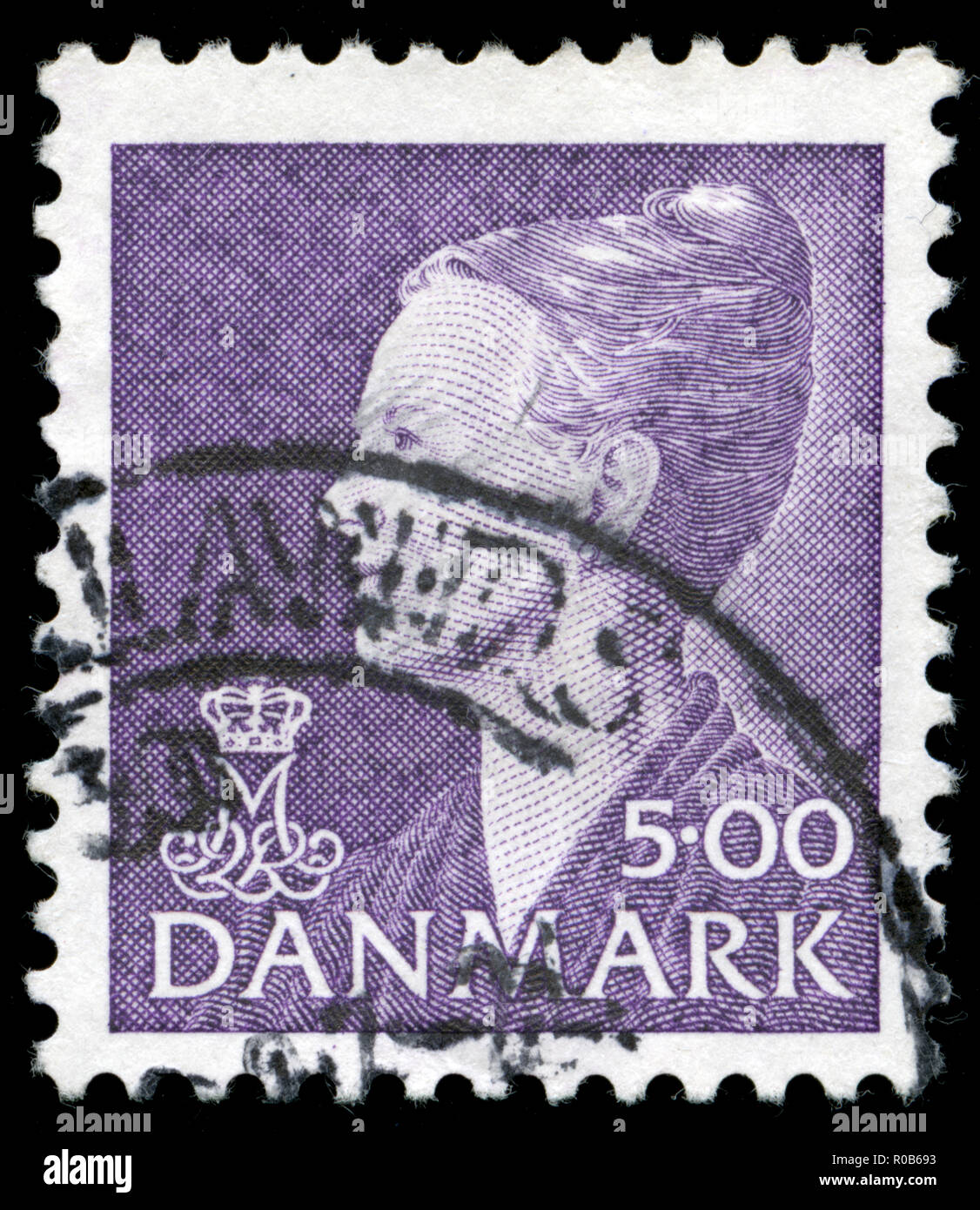 Postmarked stamp from the Denmark in the Queen Margrethe II serie 4 ...