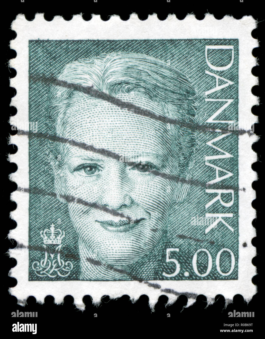 Postmarked stamp from the Denmark in the Queen Margrethe II serie 5 ...