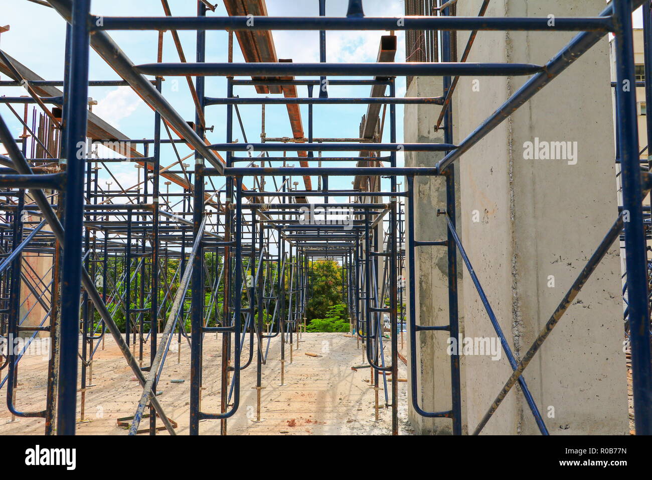 work construction and scaffold in site workplace building Stock Photo ...