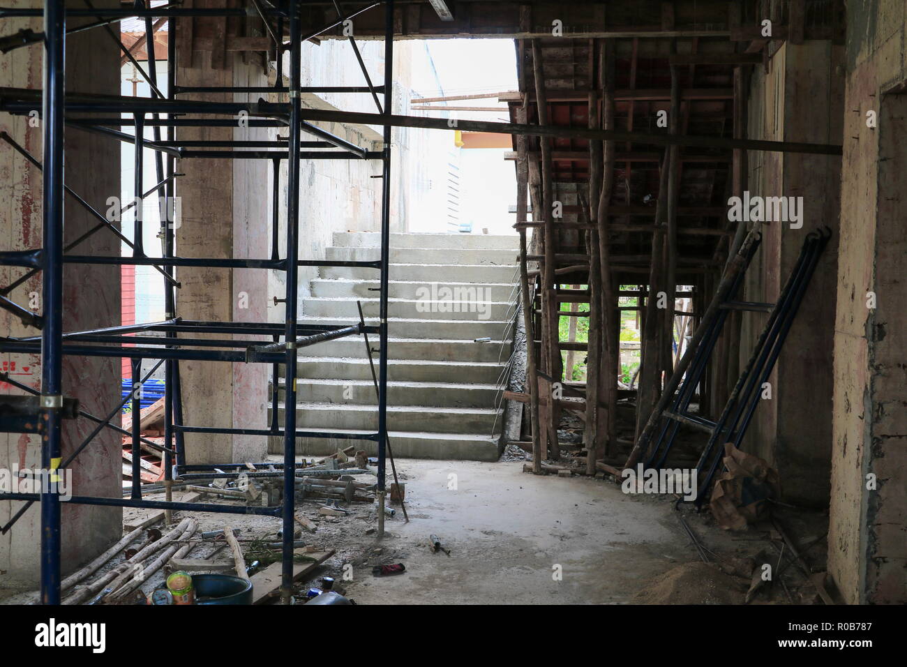 work construction and scaffold in site workplace building Stock Photo ...