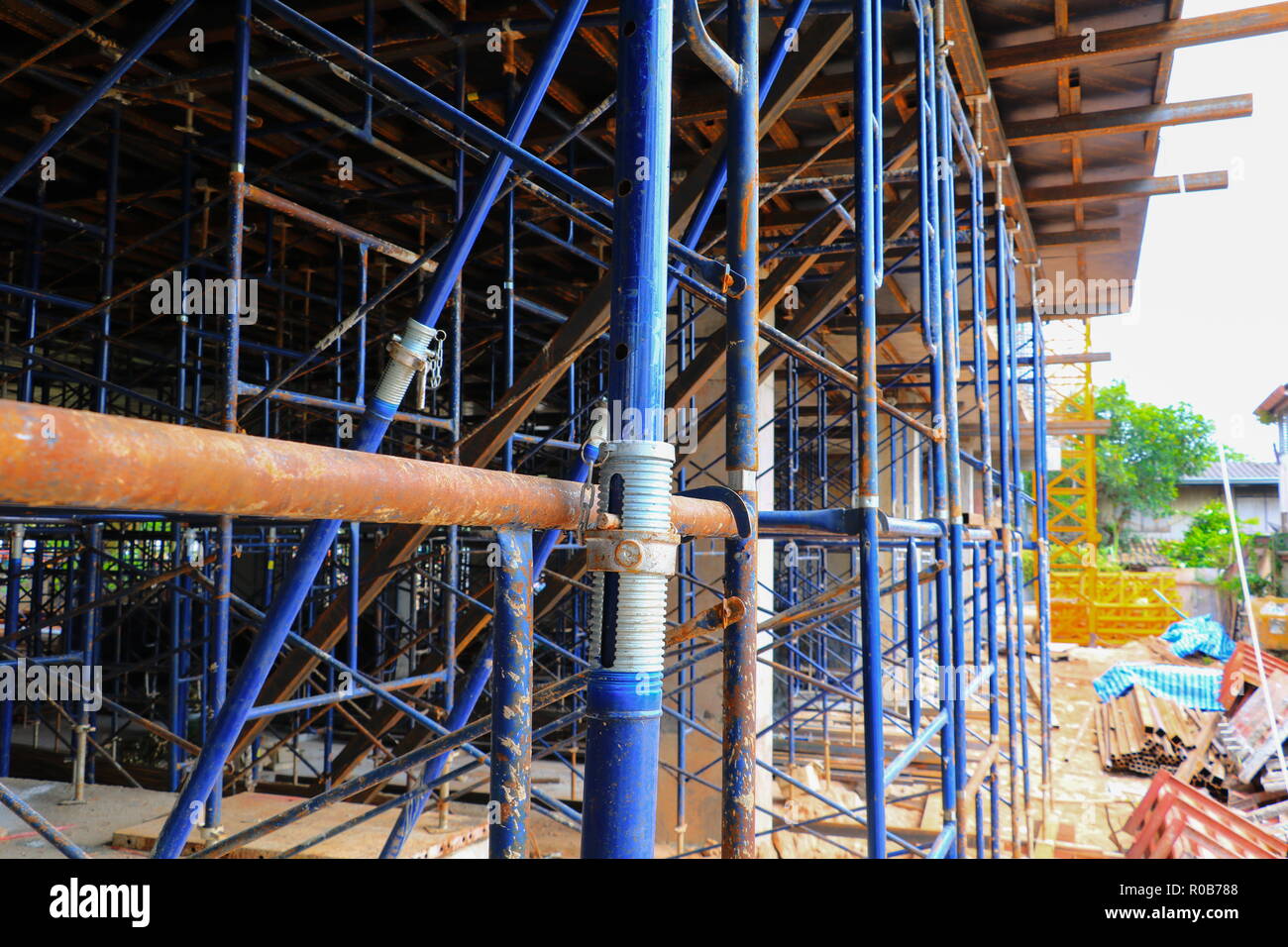 work construction and scaffold in site workplace building Stock Photo ...