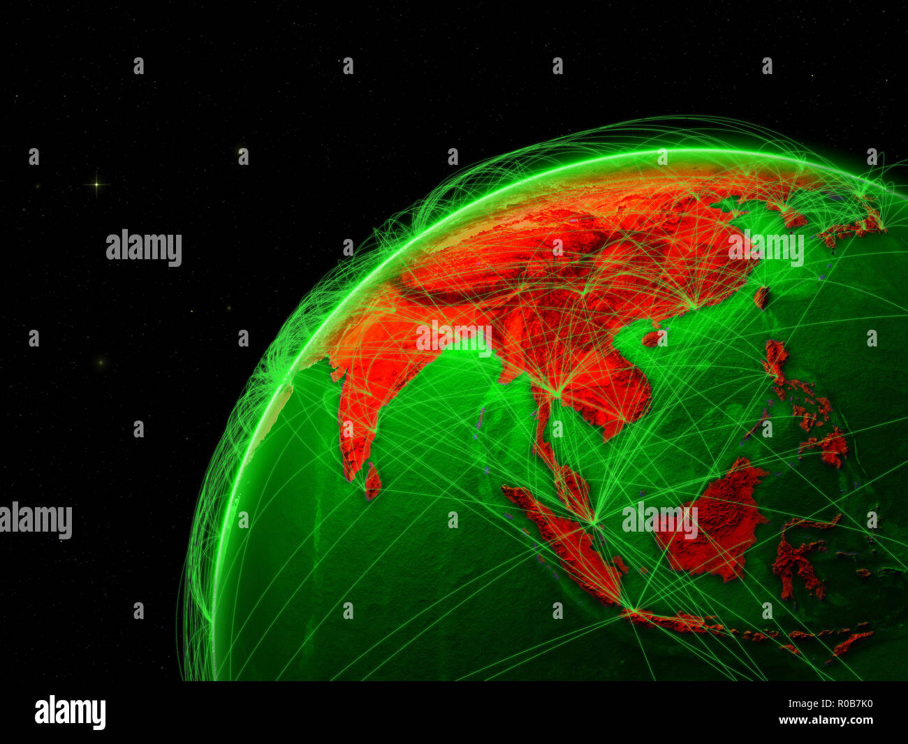 Asia on green Earth with network representing intercontinental ...