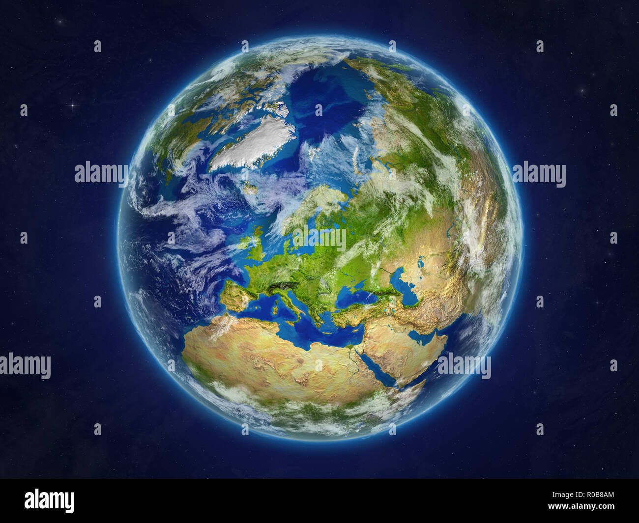 Europe from space on realistic model of planet Earth with very detailed ...