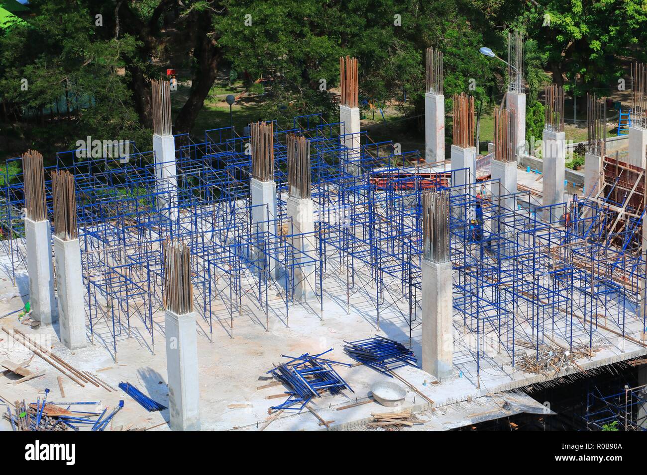 work construction and scaffold in site workplace building Stock Photo ...