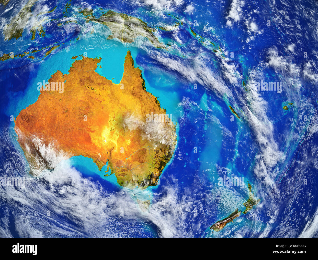 Australia on realistic model of planet Earth with country borders and ...