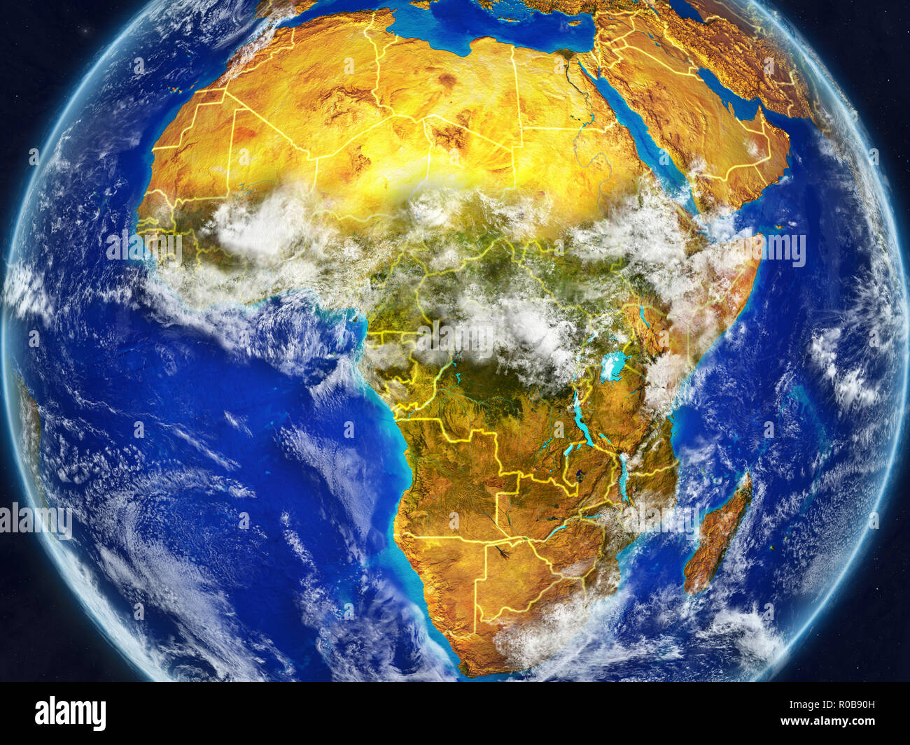 Africa on realistic model of planet Earth with country borders and very ...
