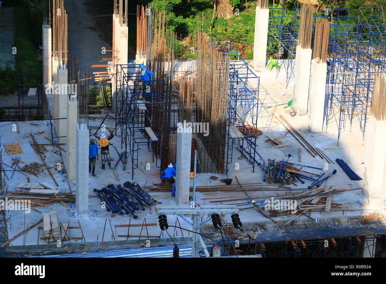 work construction and scaffold in site workplace building Stock Photo ...
