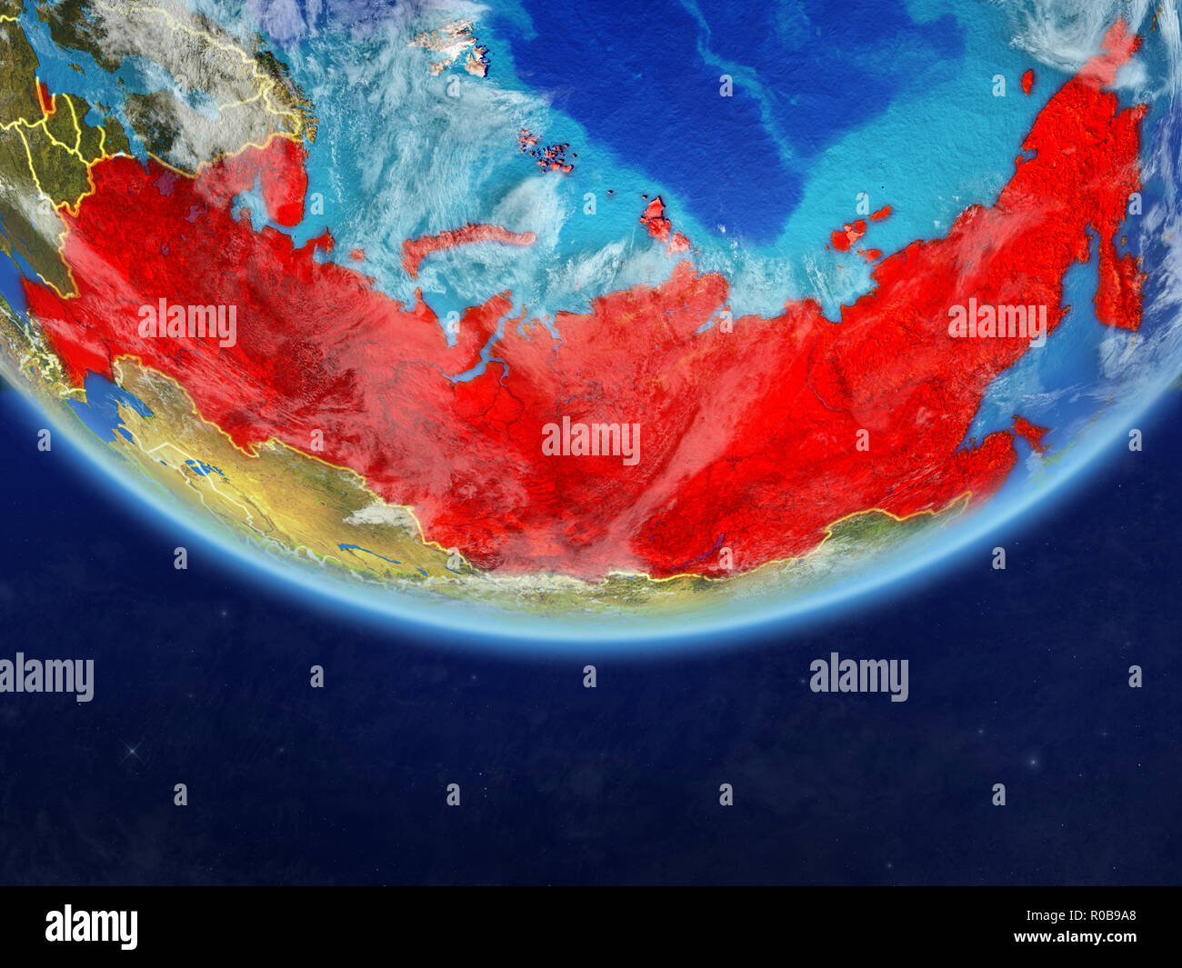 Russia on realistic model of planet Earth with country borders and very ...