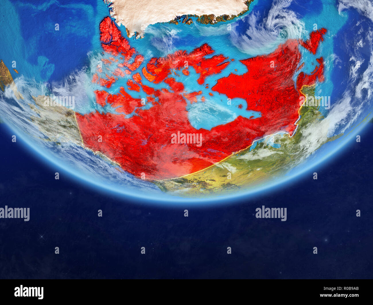 Canada on realistic model of planet Earth with country borders and very ...