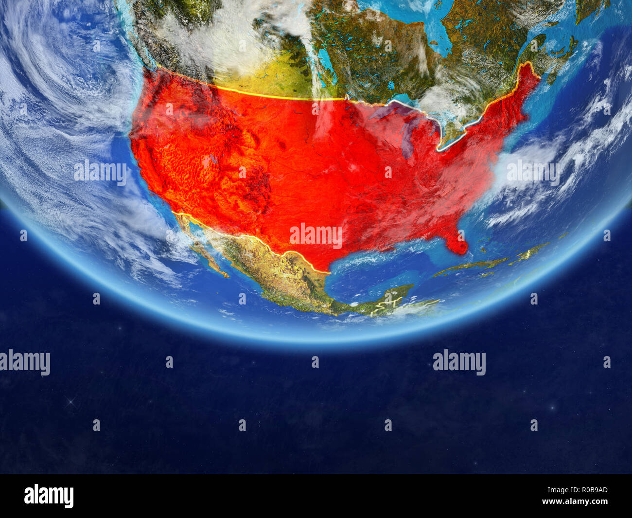 USA on realistic model of planet Earth with country borders and very ...