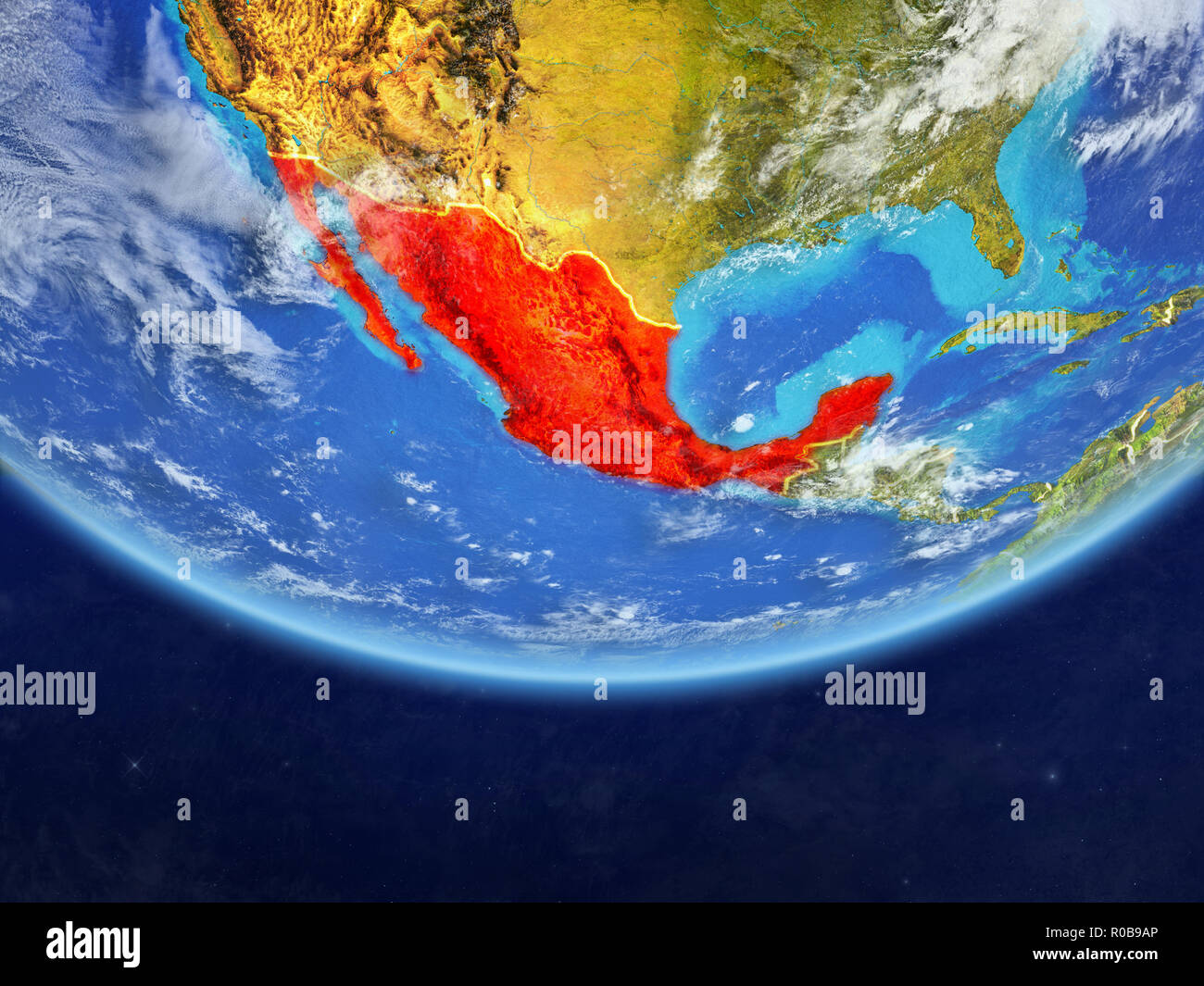 Mexico on realistic model of planet Earth with country borders and very ...