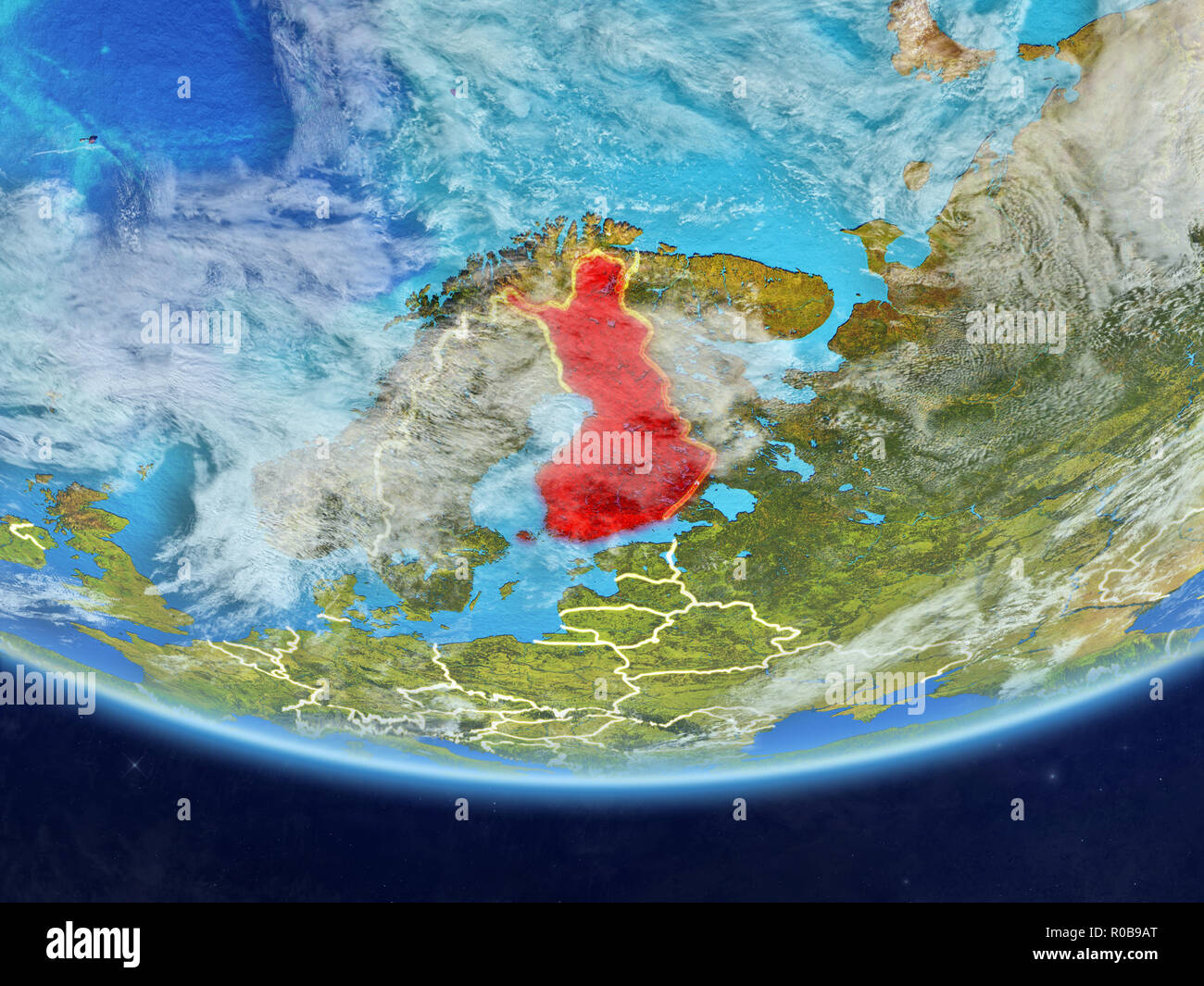 Finland on realistic model of planet Earth with country borders and ...