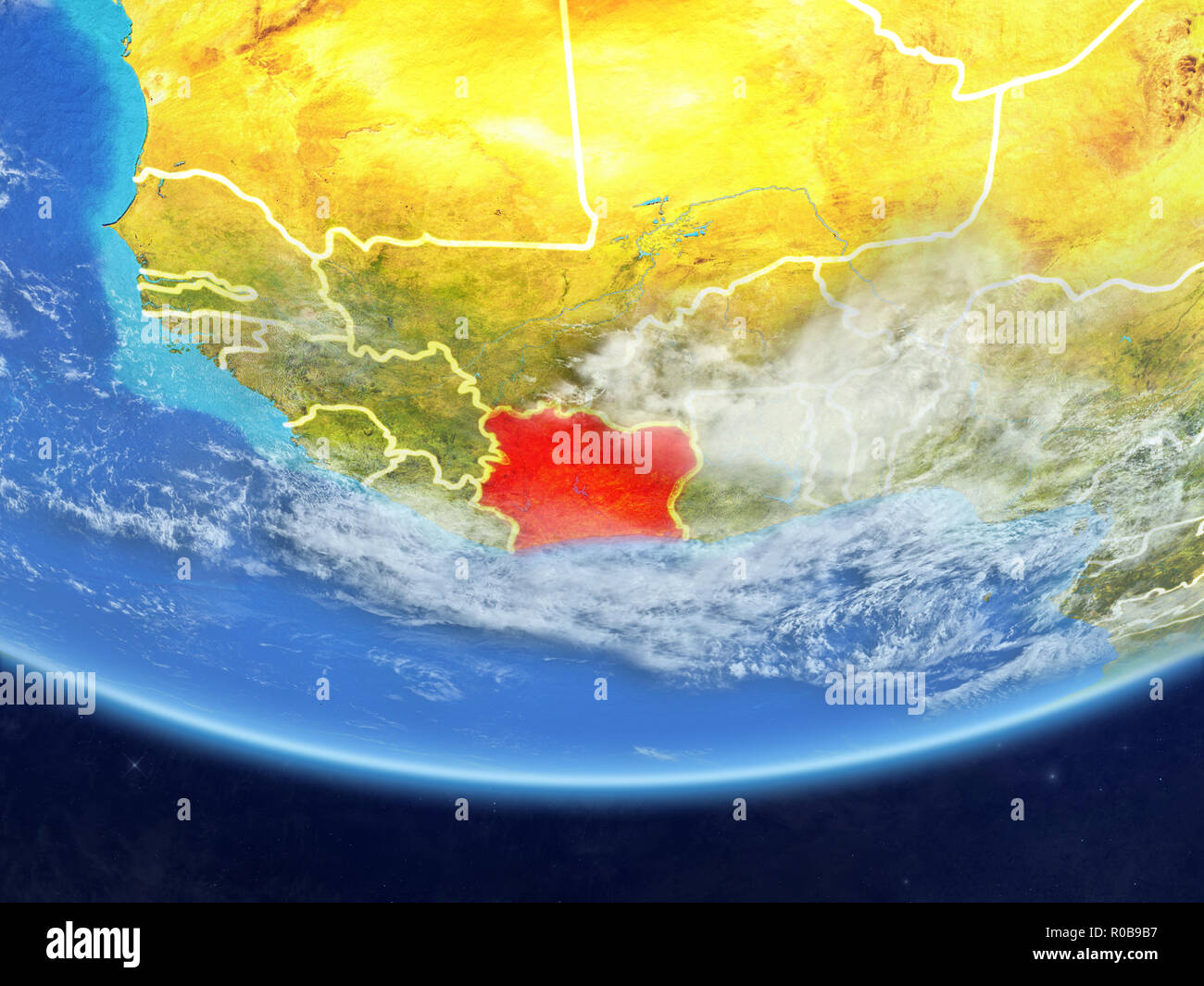 Ivory Coast on realistic model of planet Earth with country borders and ...