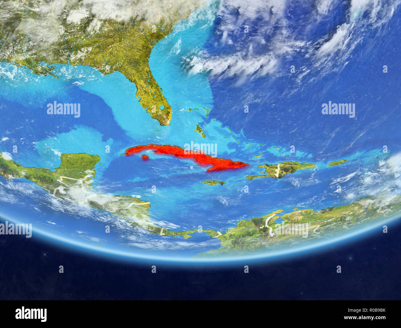 Cuba on realistic model of planet Earth with country borders and very ...