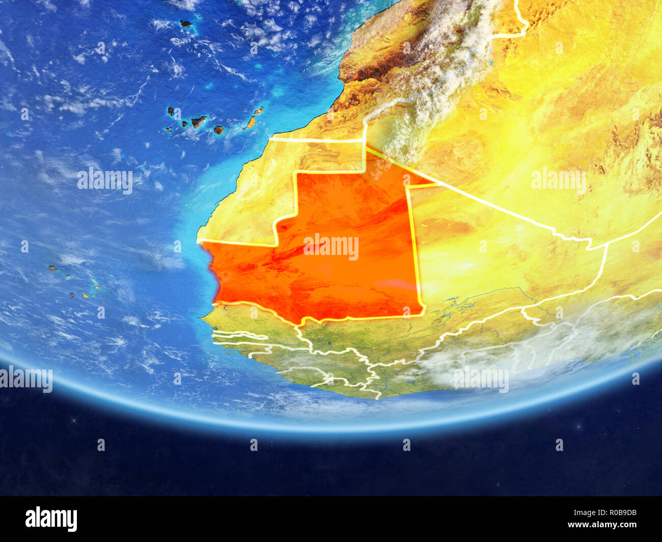 Mauritania on realistic model of planet Earth with country borders and ...