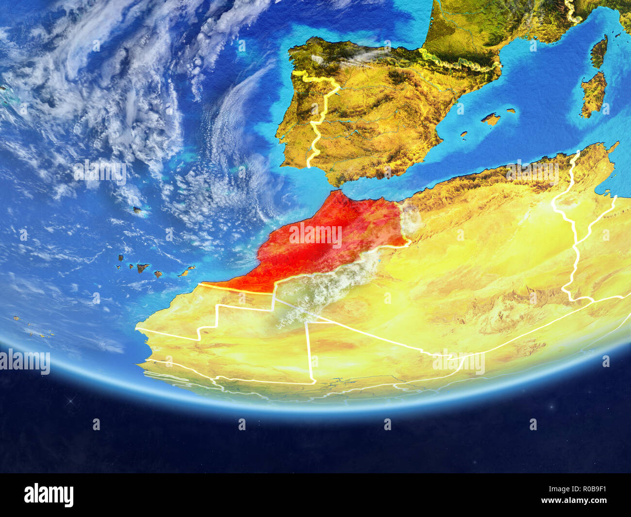 Morocco on realistic model of planet Earth with country borders and ...
