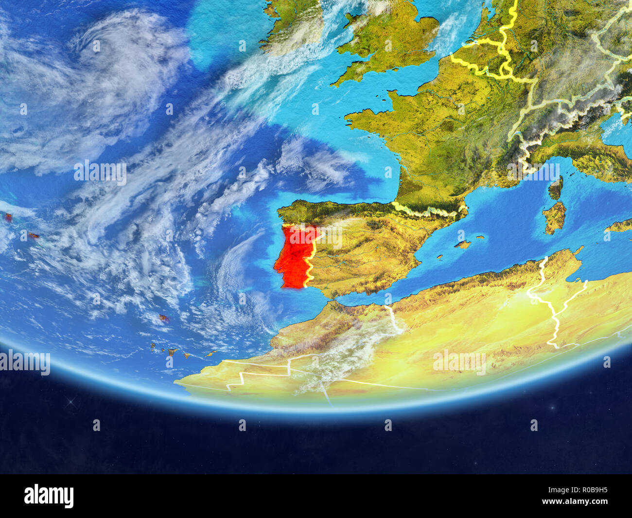 Portugal on realistic model of planet Earth with country borders and ...