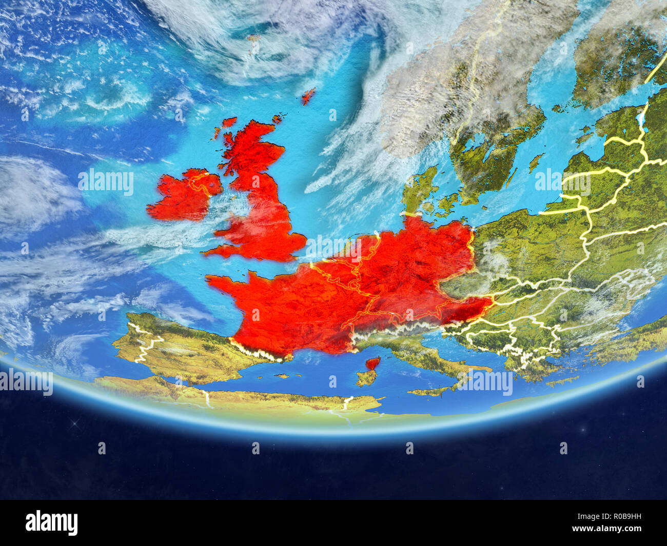 Western Europe on realistic model of planet Earth with country borders ...