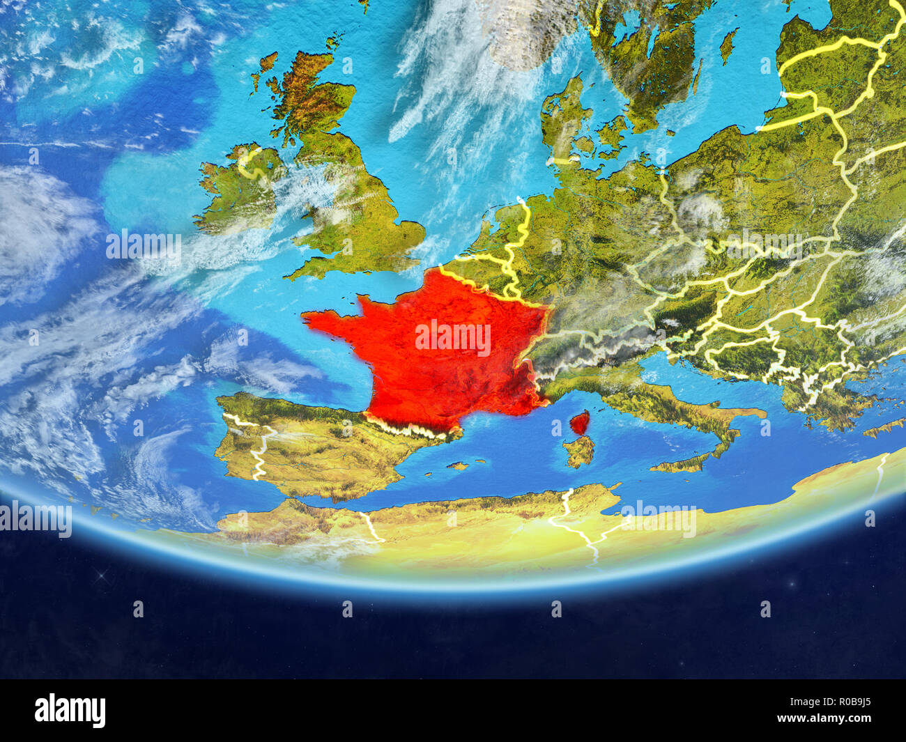 France on realistic model of planet Earth with country borders and very ...