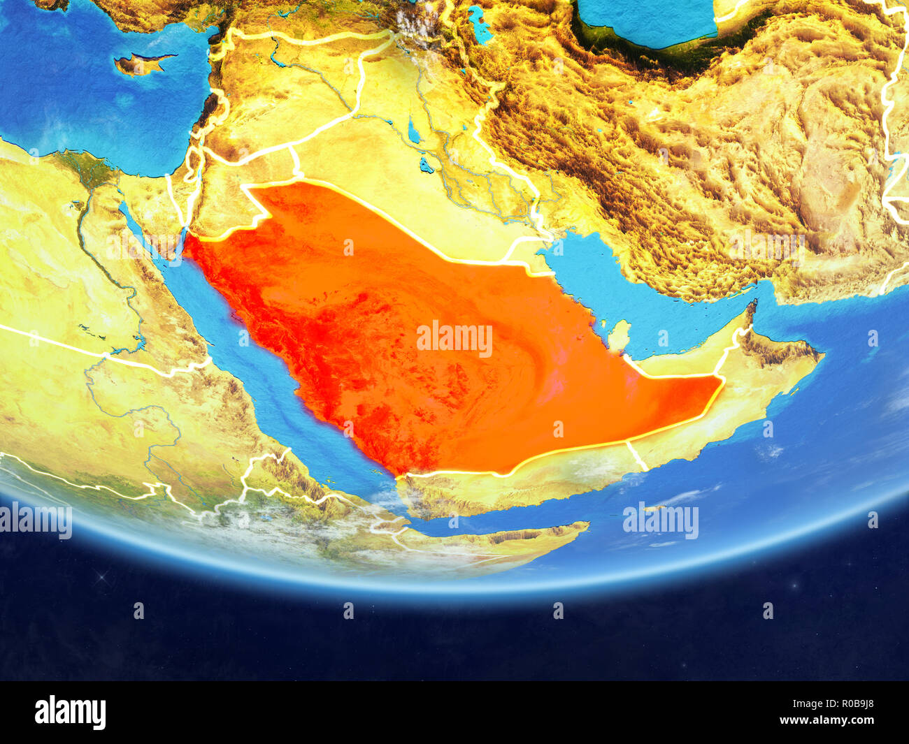 Saudi Arabia on realistic model of planet Earth with country borders ...