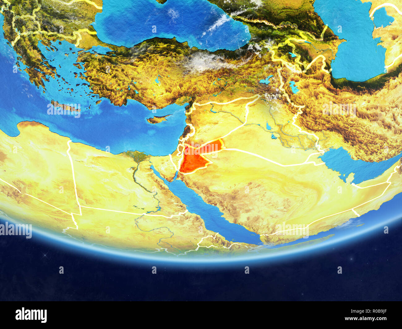 Jordan on realistic model of planet Earth with country borders and very ...