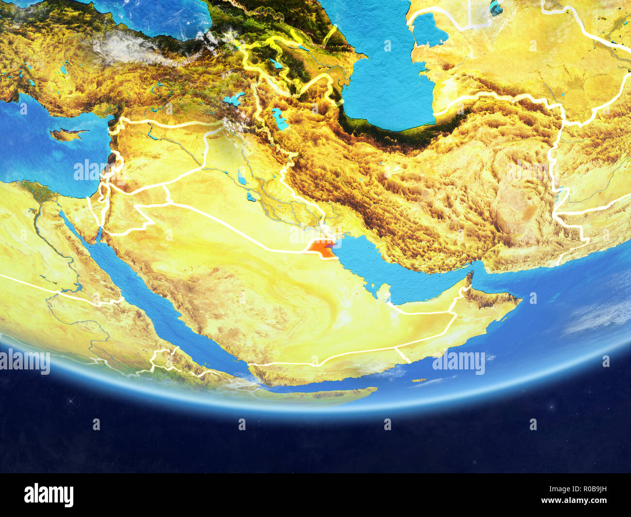 Kuwait on realistic model of planet Earth with country borders and very ...