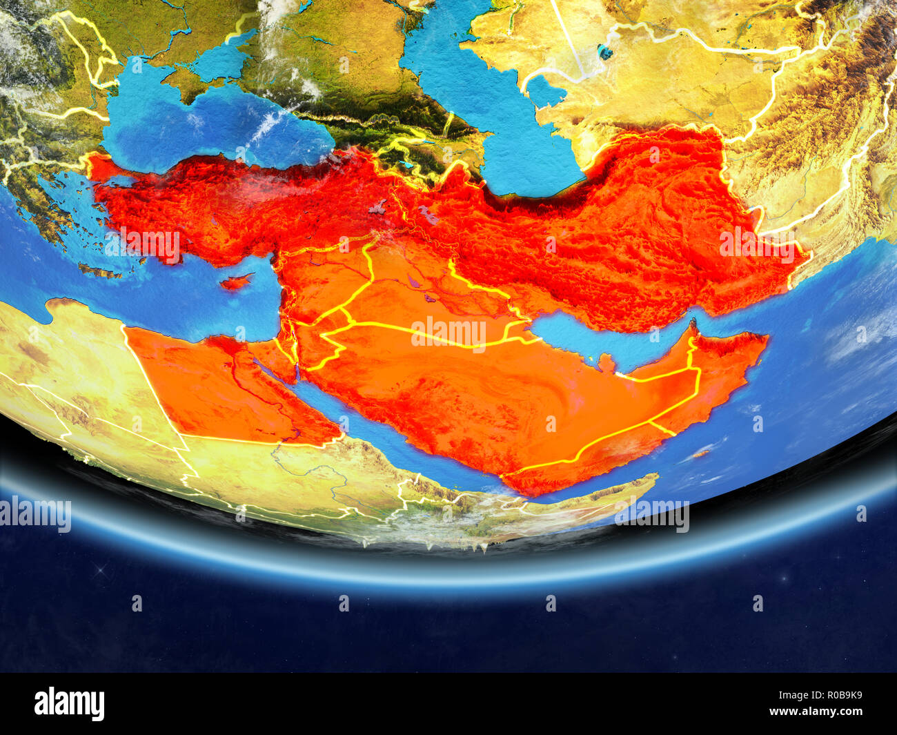 Middle East on realistic model of planet Earth with country borders and ...