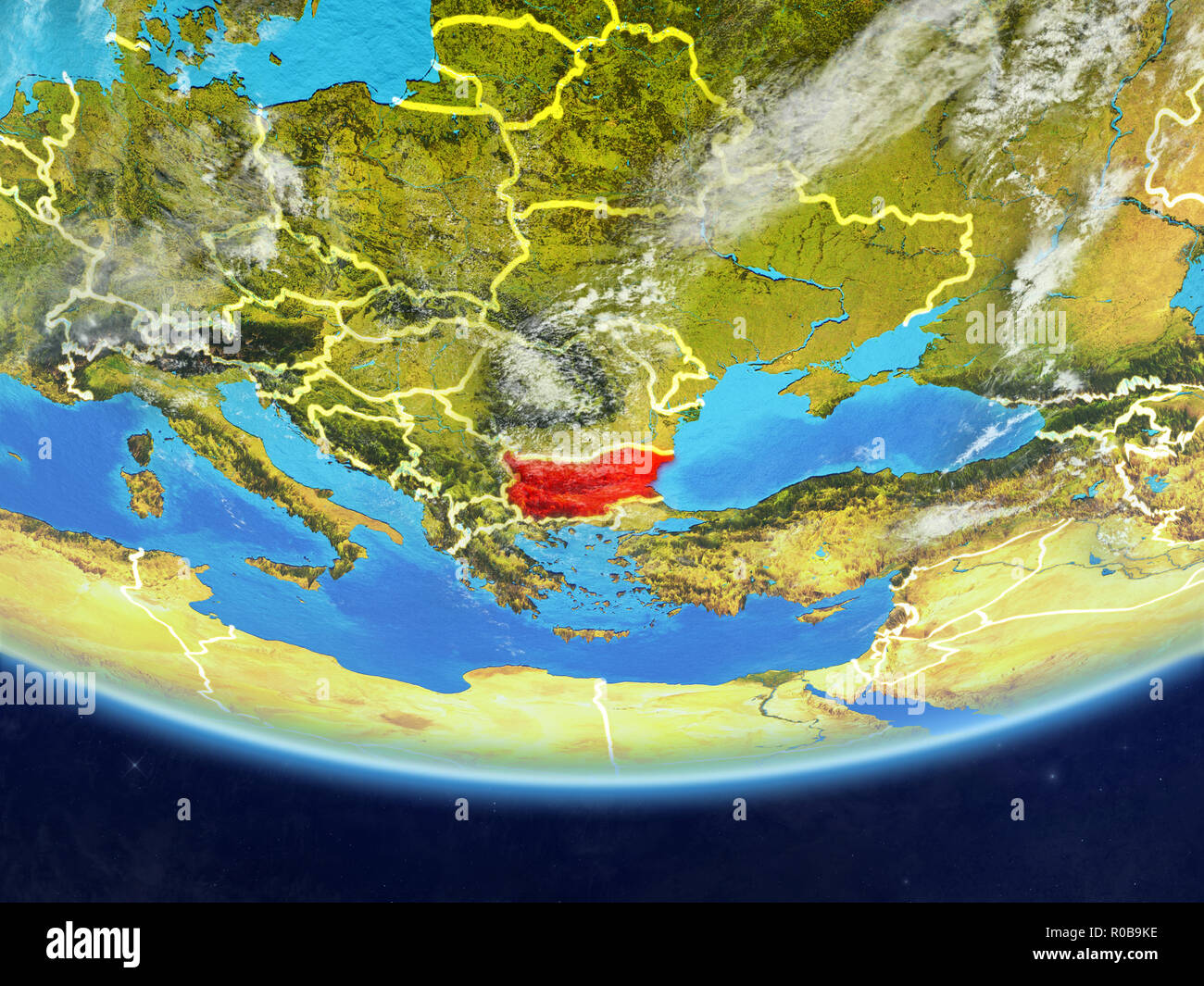 Bulgaria on realistic model of planet Earth with country borders and ...