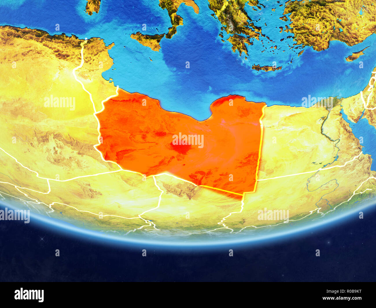 Libya on realistic model of planet Earth with country borders and very ...