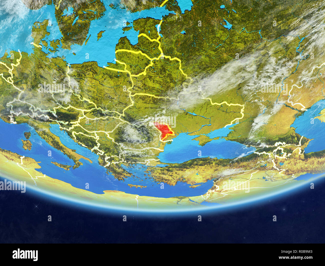Moldova on realistic model of planet Earth with country borders and ...