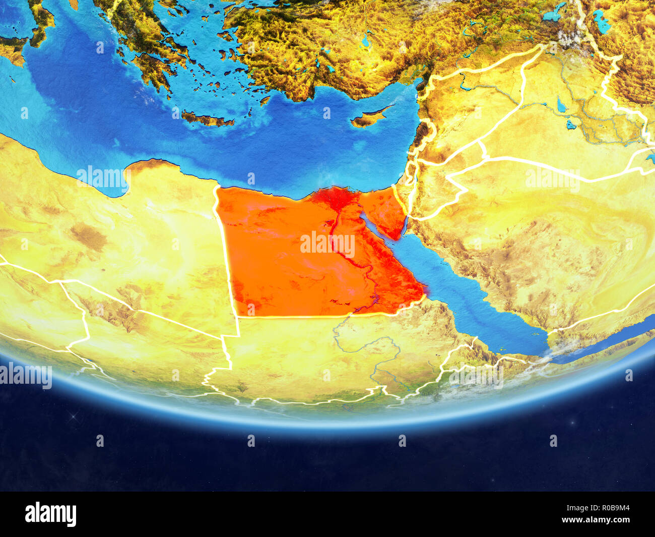 Egypt on realistic model of planet Earth with country borders and very ...