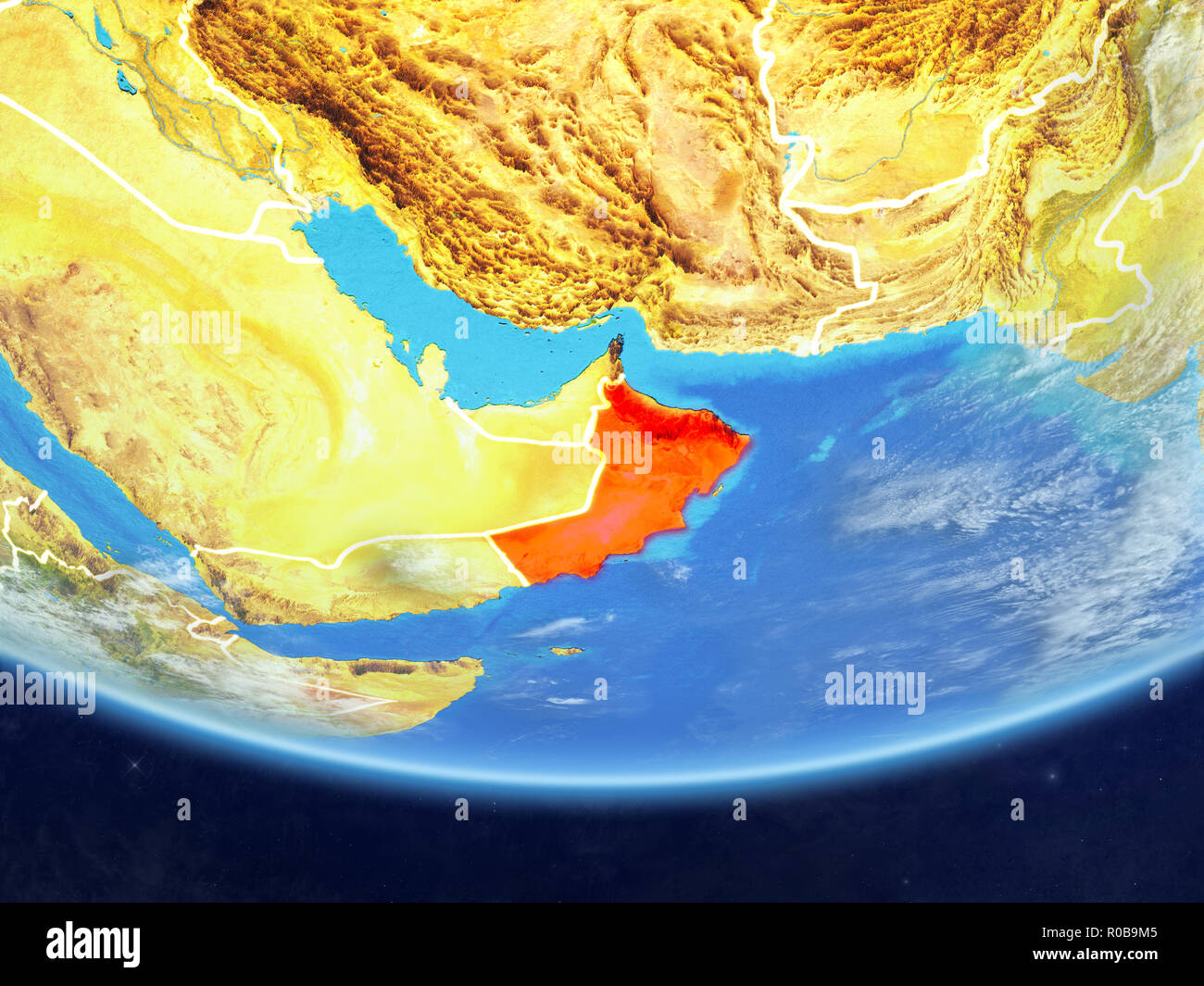 Oman on realistic model of planet Earth with country borders and very ...