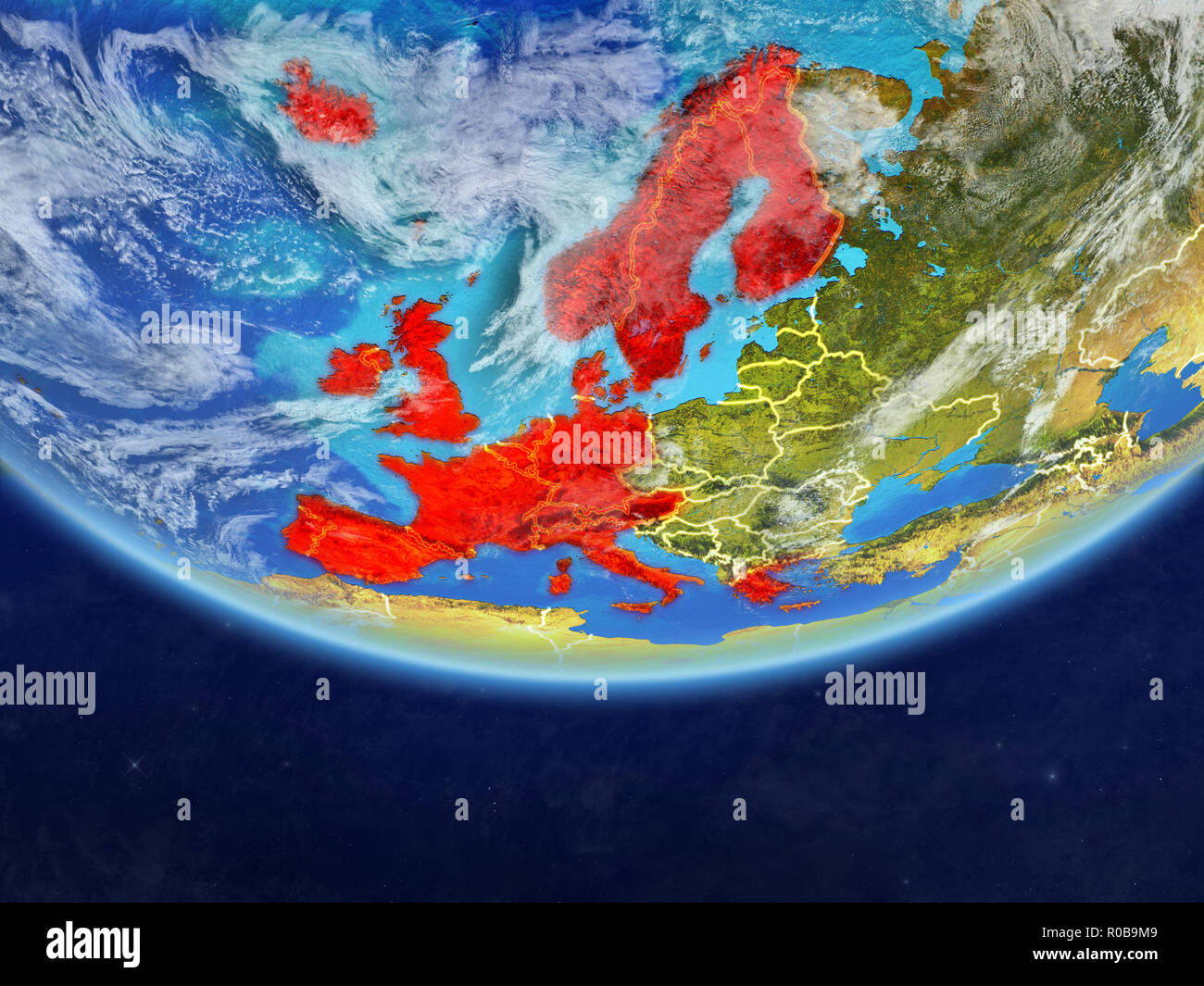 Western Europe on realistic model of planet Earth with country borders ...