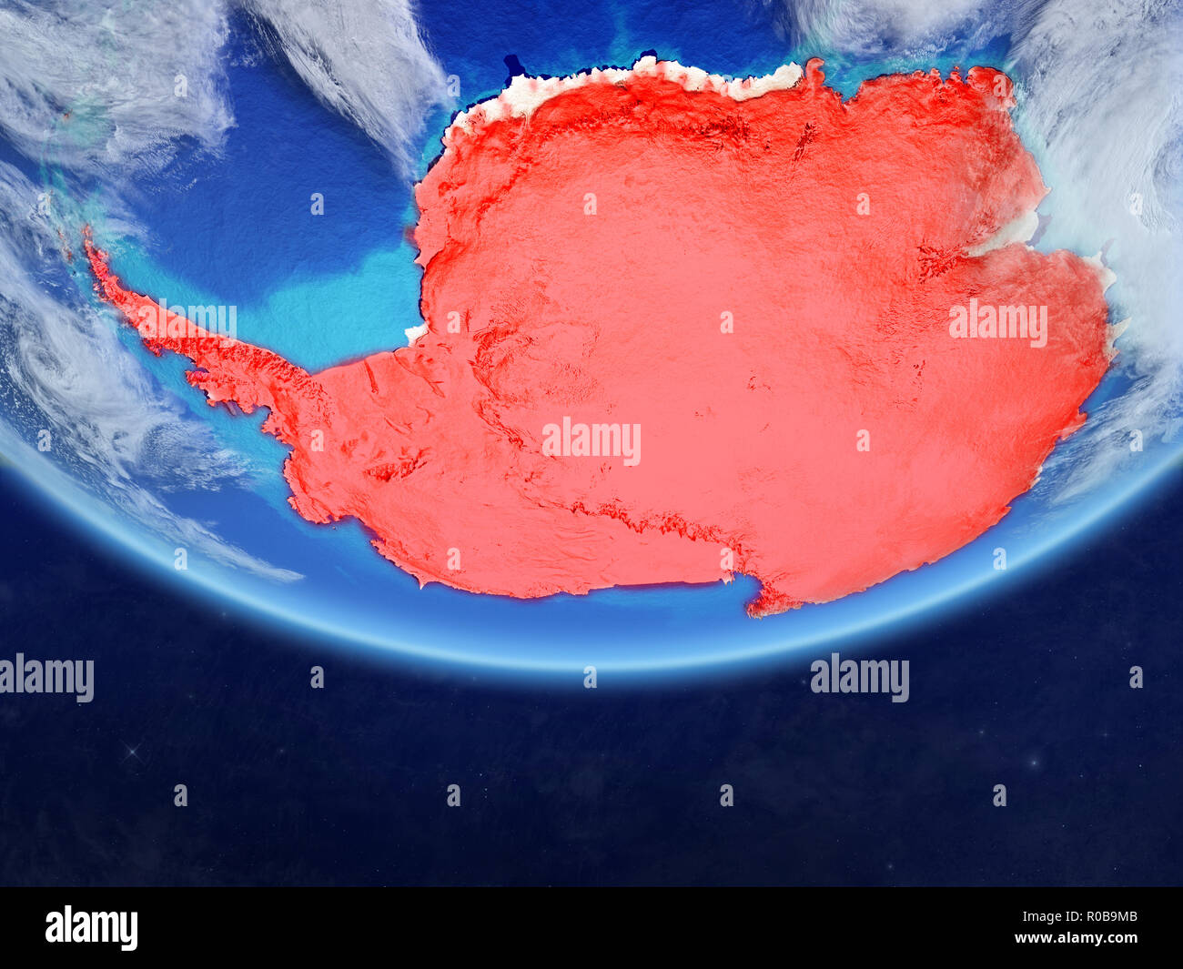 Antarctica on realistic model of planet Earth with country borders and ...