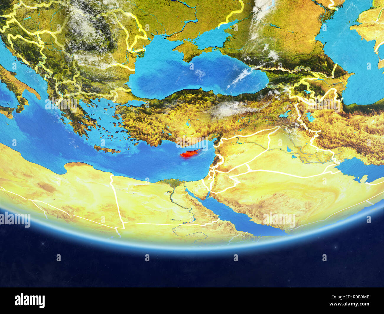 Cyprus on realistic model of planet Earth with country borders and very ...