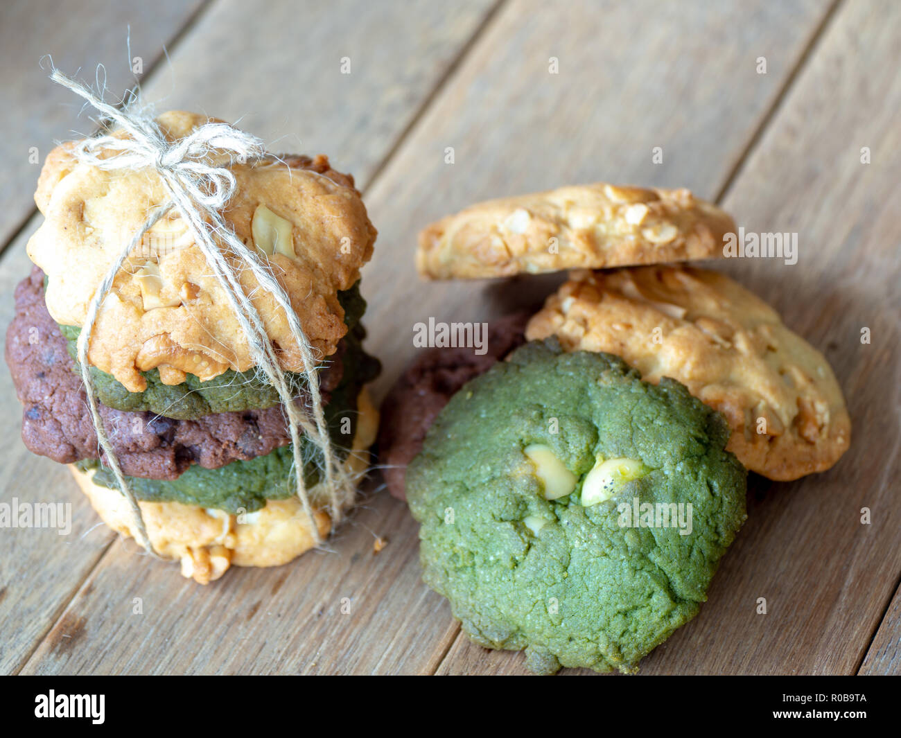 Multiple color cookies inclusive peanut butter, green tea cookies, and ...