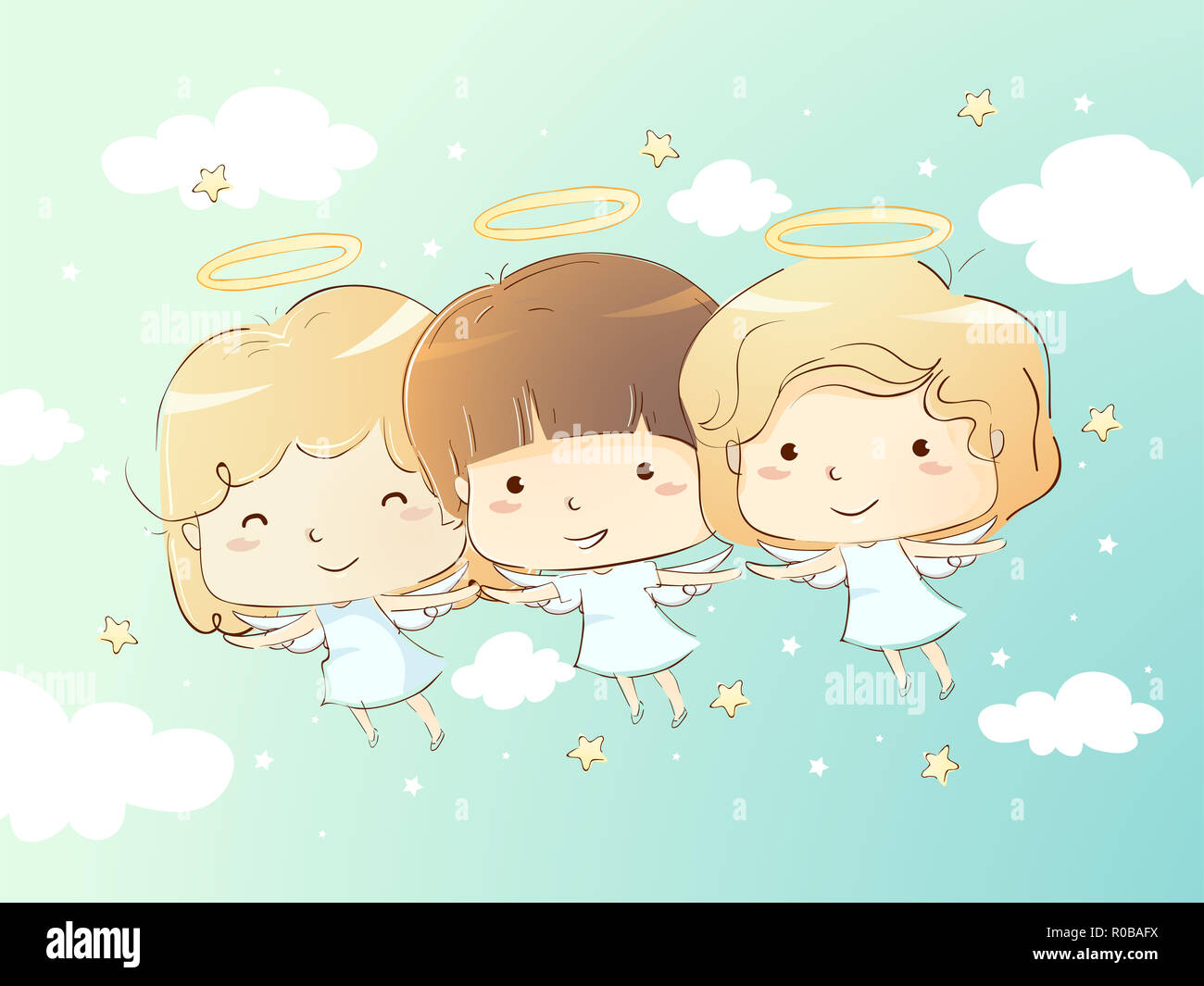 Illustration of Young Angels In White Flying in the Sky Stock Photo - Alamy