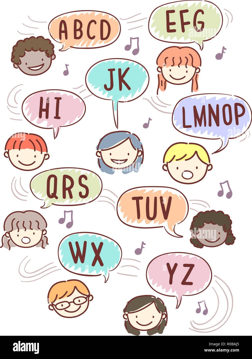 Illustration of Stickman Kids Singing the Alphabet Rhyme Song Stock ...