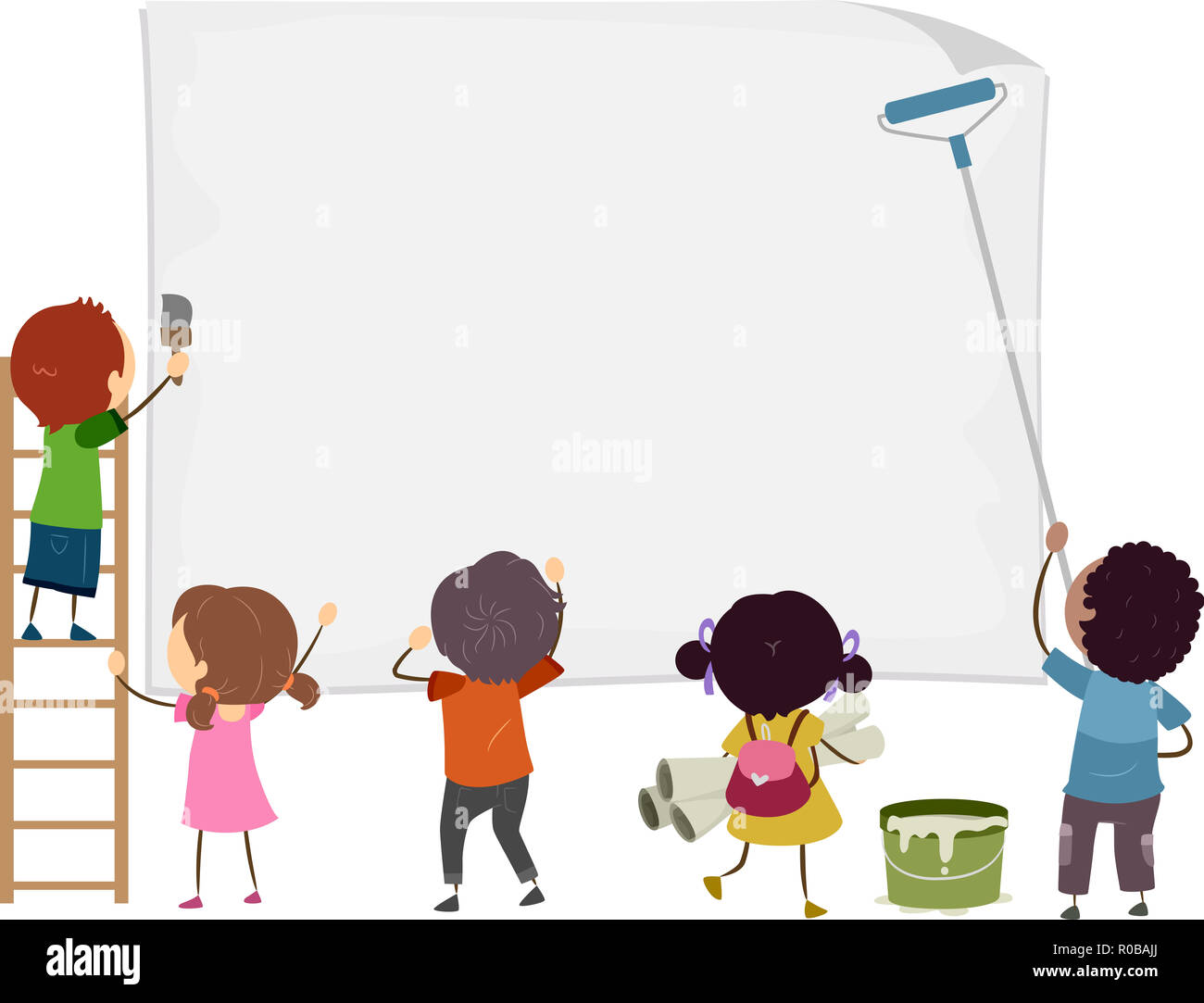 Illustration of Stickman Kids Posting a Big Blank Paper on the Wall for ...