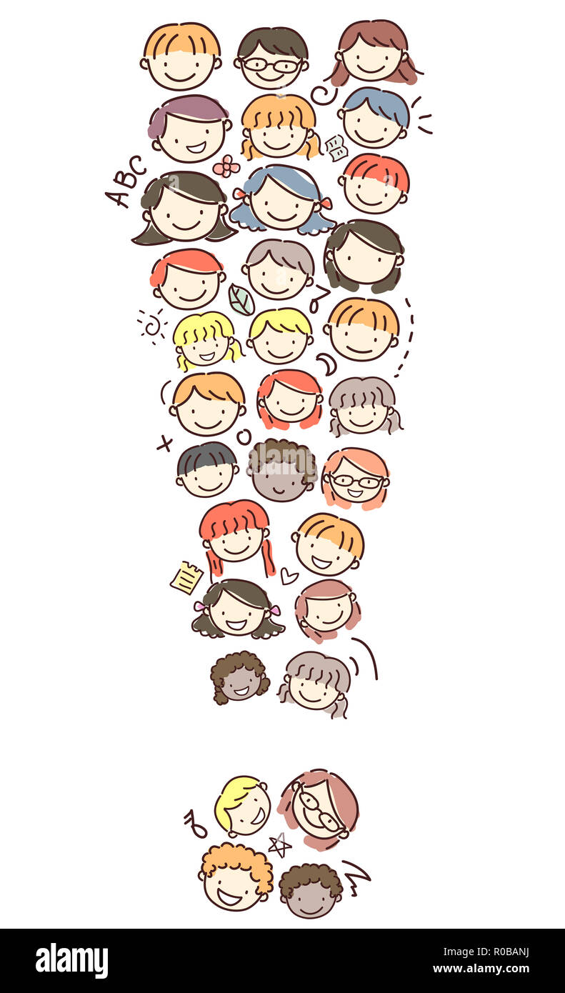 Illustration of Stickman Kids Heads Forming a Big Exclamation Point ...