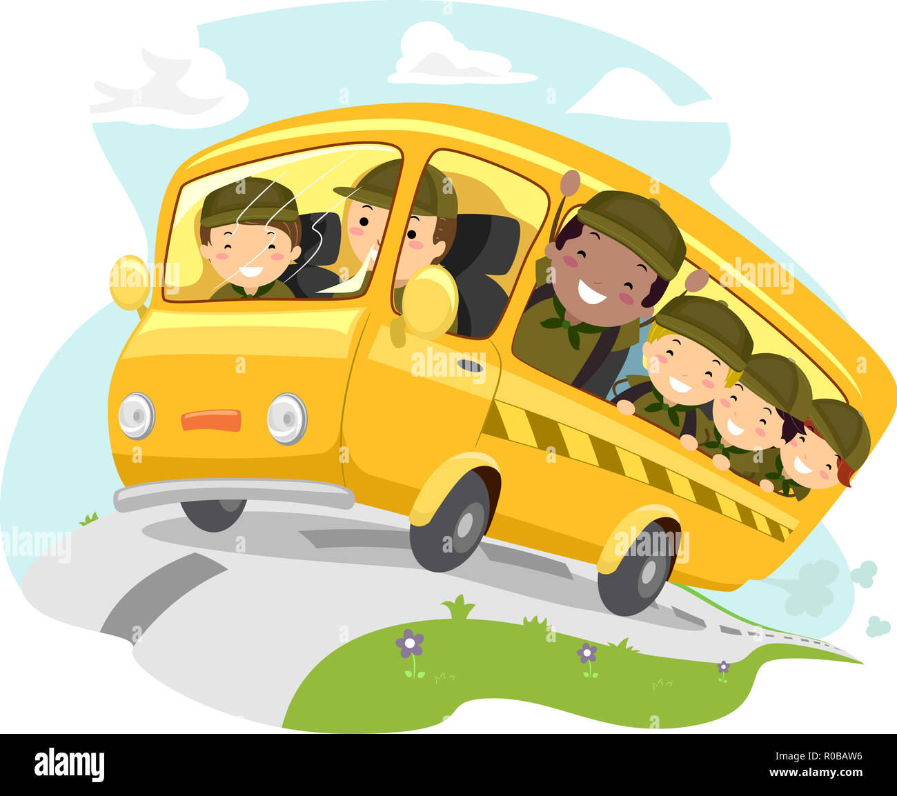 Illustration of Stickman Boys Wearing Boy Scout Uniforms Riding a ...