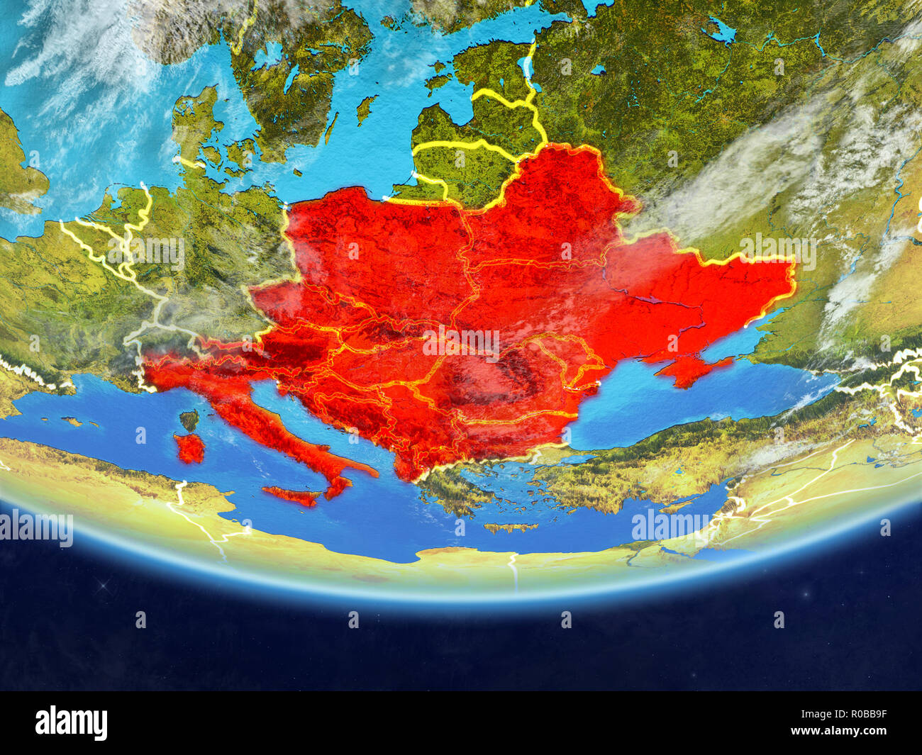 CEI countries on realistic model of planet Earth with country borders ...