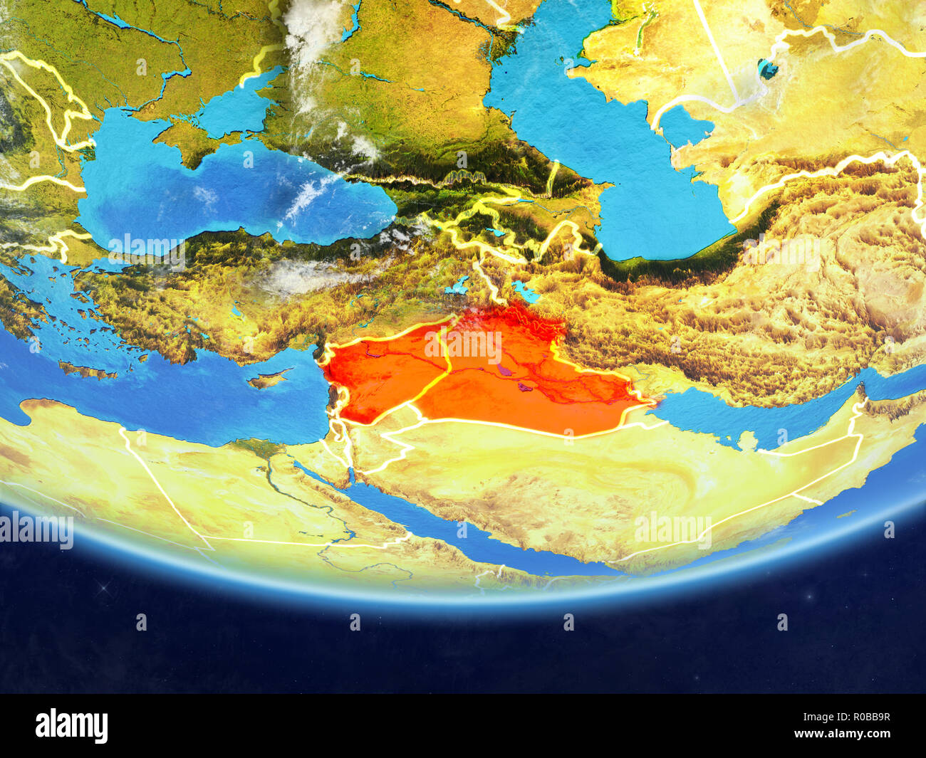 Islamic State on realistic model of planet Earth with country borders ...
