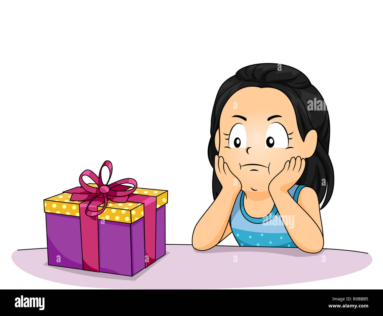 Illustration of a Kid Girl Patiently Waiting for Her Birthday to Open ...