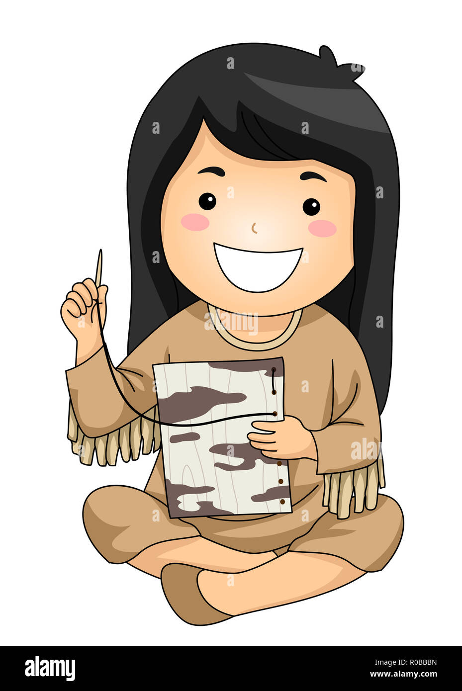 Illustration of a Kid Girl Native American Stitching Together a Birch ...