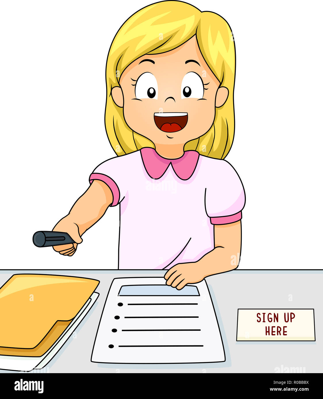 Illustration of a Kid Girl Inviting People to Write and Register Their ...