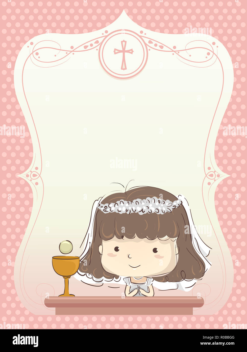 Illustration of a Kid Girl In Her First Communion Frame Design Stock ...